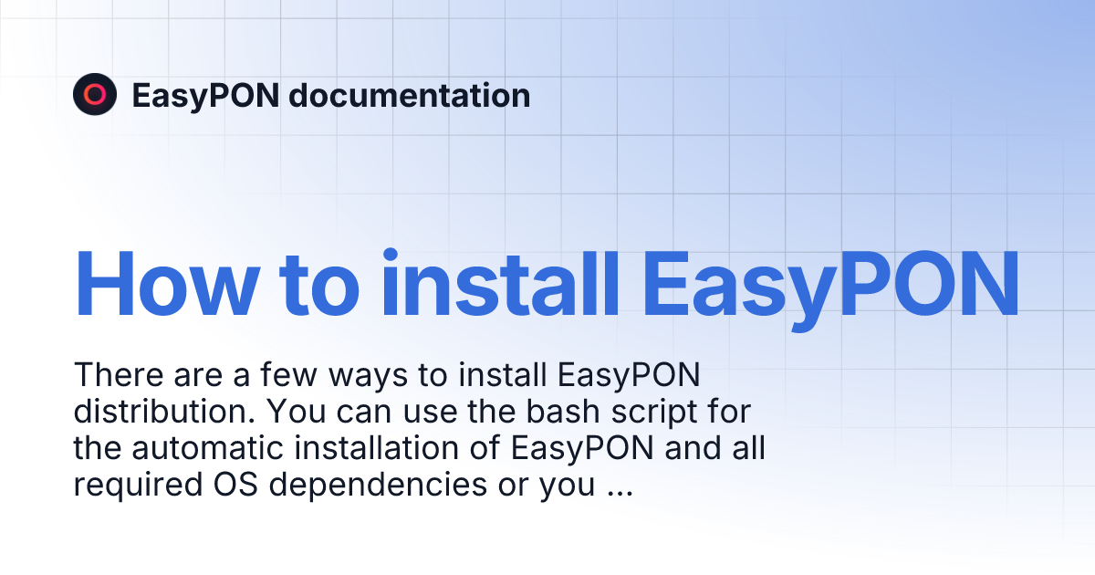 How to install EasyPON | EasyPON documentation